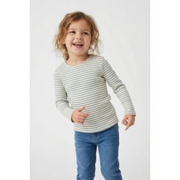 Langarmshirt KIDS Only "KMGMAUDE LIFE STRIPE LS TOP JRS NOOS", M&auml;dchen, Gr. 92, birch stripes:arona, Jersey, Obermaterial: 66% Polyester, 30% Viskose, 4% Elasthan, geringelt, gestreift, figurbetont, Rundhals, Shirts Langarmshirt
