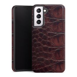 DeinDesign Galaxy S21 5G Handy Panzer Handyh&uuml;lle robuste Outdoor H&uuml;lle Schutzh&uuml;lle gl&auml;nzend Leather Crocodile Animal Print Tough Case