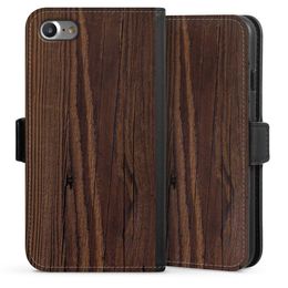 DeinDesign iPhone SE (2020) Handy Klapph&uuml;lle Handyh&uuml;lle aus Kunst Leder schwarz Flip Case Nut Tree Wood Wooden Look Sideflip mit Lasche