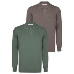 Polokragenpullover FELIX HARDY "Pullover mit Polo-Kragen 2er-Pack", Herren, Gr. M, gr&uuml;n, braun, 100% Baumwolle, Pullover