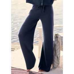 Loungehose ELBSAND, Damen, Gr. 44/46, N-Gr, marine, Feinstrick, Obermaterial: 55% Baumwolle, 45% Nylon, unifarben, bequem lang, Hosen Loungehose, aus hochwertigem Feinstrick, Loungewear