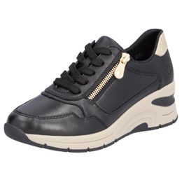 Rieker Damen Keilsneaker, Gr. 42, schwarz, Leder, Lederimitat, kontrastfarbene Details, Schuhe, Freizeitschuh,Halbschuh,Schn&uuml;rschuh mit