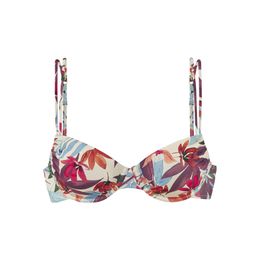 Lascana Damen B&uuml;gel-Bikini-Top "Imani", beige, Gr. 36, bedruckt, Recycling-Polyamid, Bikini-Oberteile, mit sommerlichem Bl&auml;tterprint