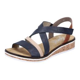 Rieker Damen Riemchensandale, Gr. 41, blau, Lederimitat, Basic, Schuhe, Sommerschuh, Sandalette, Keilabsatz, mit Klettriemchen