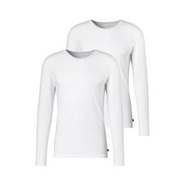 H.I.S. H.I.S Herren Langarmshirt, Gr. L, wei&szlig;, Jersey, Obermaterial: 95% Baumwolle, 5% Elasthan, unifarben, Basic, Shirts, Doppelpack Unterziehshirt aus