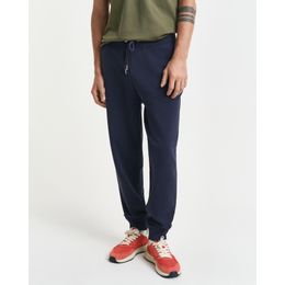 Gant Herren Sweathose "REG SHIELD SWEATPANTS", blau, Gr. S, unifarben, Web, Obermaterial: 87% Baumwolle, 13% Polyester, Hosen, mit Logostickerei