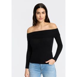 Carmenpullover BOSS Orange "Falmon Premium Damenmode", Damen, Gr. M (38), schwarz 001, Feinstrick, Obermaterial: 60% Schurwolle, 40% Polyamid, unifarben, figurbetont h&uuml;ftlang, Carmenausschnitt, eng, Pullover Carmenpullover, schulterfrei mit umgeschlagenem Ausschnitt