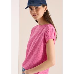 T-Shirt Cecil, Damen, Gr. L (42), beetroot pink melange, Web, 60% Baumwolle, 40% Polyester, unifarben, comfort fit normal, U-Boot-Ausschnitt, abgesteppt, Shirts T-Shirt, im soften Baumwoll-Mix