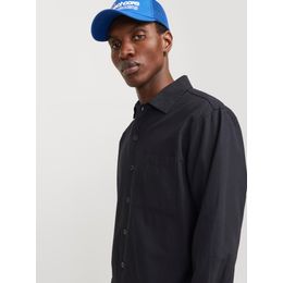 Jack & Jones JACK & JONES Herren Langarmhemd "JJEURBAN EDGE OVERSHIRT LS SN", schwarz, Gr. XS, unifarben, Web, Obermaterial: 80% Baumwolle, 20% Leinen, Hemden,