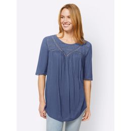 Damen T-Shirt "Shirt", blau, Gr. 46, Linea Tesini BY HEINE, unifarben, 100% Viskose, Spitze:100% Baumwolle, Shirts