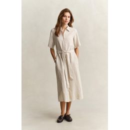 Hemdblusenkleid Gant "STRIPED LINEN", Damen, Gr. 36, N-Gr, oat beige, Web, Obermaterial: 100% Leinen, gestreift, regular fit wadenlang, Rundhals, eingesetzt gerader Abschluss, Kleider, Regular fit mit Bindeg&uuml;rtel