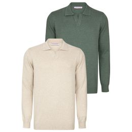 FELIX HARDY Herren Polokragenpullover "Pullover mit Polo-Kragen 2er-Pack", beige, Gr. M, 100% Baumwolle, Pullover