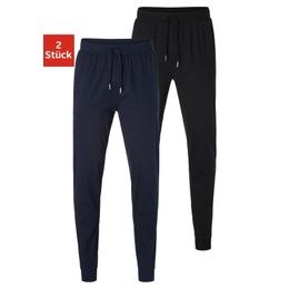 Schlafhose AUTHENTIC LE JOGGER "Relaxpants, mit Kordel", Damen, Gr. 52/54 (L), N-Gr, blau (navy, schwarz), Jersey, Obermaterial: 100% Baumwolle, unifarben, Basic, bequem lang, Hosen Schlafhose, aus weicher Single Jersey Ware