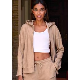 Damen Sweatjacke, French Connection, Gr. 40, beige, Rippware, Obermaterial: 81% Polyester, 15% Viskose, 4% Elasthan, meliert, Sweatjacken, weiche
