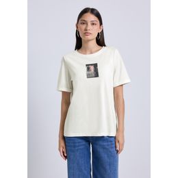 Damen T-Shirt, wei&szlig;, Gr. 46, STREET ONE STUDIO, unifarben, Web, 50% Baumwolle, 50% Modal, Shirts, mit Rundhalsausschnitt