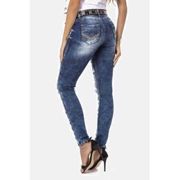 Cipo & Baxx CIPO & BAXX Damen 5-Pocket-Jeans "Jeans", blau, Basic, Gr. 28, unifarben, 92% Baumwolle, 6% Polyester, 2% Elasthan, Jeans, mit coolen