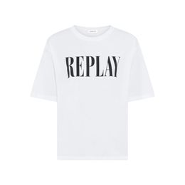 Replay Damen T-Shirtwei&szlig;, Gr. M, bedruckt, unifarben, Single Jersey, Obermaterial: 100% Baumwolle, Shirts, aus Baumwolle, Rundhals