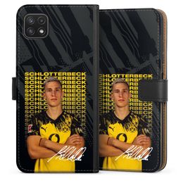 DeinDesign Galaxy A22 5G Handy Klapph&uuml;lle Handyh&uuml;lle aus Kunst Leder schwarz Flip Case Nico Schlotterbeck Borussia Dortmund Bvb Sideflip mit langer Lasche