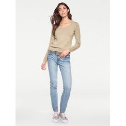 Rundhalspullover Heine "Rundhals-Pullover", Damen, Gr. 36, beige, 100% Baumwolle, unifarben, Pullover Rundhalspullover
