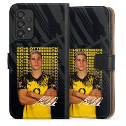 DeinDesign Galaxy A33 5G Handy Klapph&uuml;lle Handyh&uuml;lle aus Kunst Leder schwarz Flip Case Nico Schlotterbeck Borussia Dortmund Bvb Sideflip mit langer Lasche