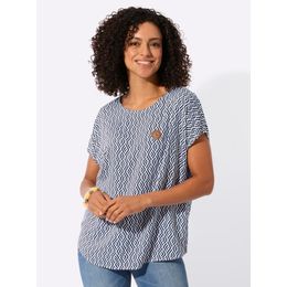 Druckbluse Casual Looks, Damen, Gr. 40, ecru, marine, bedruckt, 100% Viskose, gemustert, Rundhals, Blusen Druckbluse