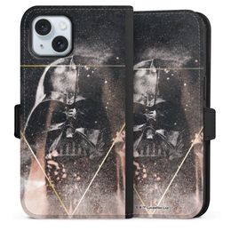 DeinDesign iPhone 15 Handy Klapph&uuml;lle Handyh&uuml;lle aus Kunst Leder schwarz Flip Case Star Wars Darth Vader Official Licensed Product Sideflip mit Lasche