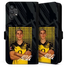 DeinDesign Galaxy A32 5G Handy Klapph&uuml;lle Handyh&uuml;lle aus Kunst Leder schwarz Flip Case Borussia Dortmund Nico Schlotterbeck Bvb Sideflip mit langer Lasche