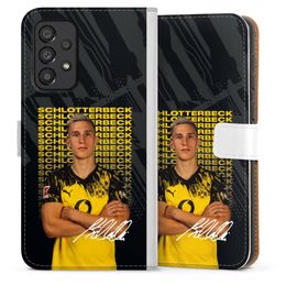 DeinDesign Galaxy A33 5G Handy Klapph&uuml;lle Handyh&uuml;lle aus Kunst Leder wei&szlig; Flip Case Nico Schlotterbeck Borussia Dortmund Bvb Sideflip mit Lasche
