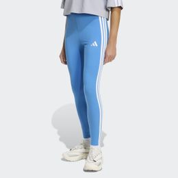 Damen Trainingstights "ESSENTIALS 3-STREIFEN COTTON LEGGINGS"ray blau, wei&szlig;, normal, gr., Gr. M, adidas Sportswear, Obermaterial: 90% Baumwolle, 10%