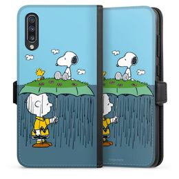 DeinDesign Galaxy A70 Handy Klapph&uuml;lle Handyh&uuml;lle aus Kunst Leder schwarz Flip Case Peanuts Children Snoopy Sideflip mit Lasche