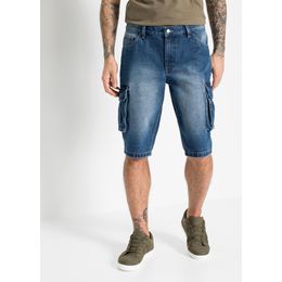 bonprix Herren Bermudas, blau, Gr. 50, Obermaterial: 99% Baumwolle, 1% Elasthan, Hosen, aus Baumwolle und Elasthan, Relaxed Fit, Cargo-Jeans-Design