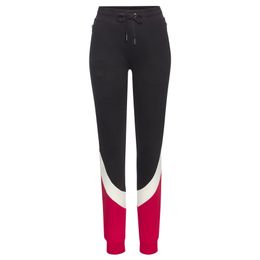 H.I.S. H.I.S Damen Jogginghoseschwarz, Gr. M, Interlock, Obermaterial: 100% Baumwolle, Hosen, mit Colorblock Design