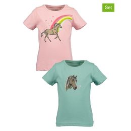 Blue Seven 2er Set: Shirts in Gr&uuml;n/ Rosa - 41% | Gr&ouml;&szlig;e 128 | Kinder-oberteile