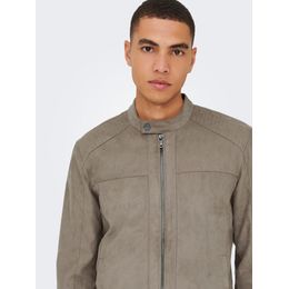 Only & Sons ONLY & SONS Herren Bomberjacke "ONSMIKE FAKE SUEDE JACKET OTW", beige, Gr. S, unifarben, Web, Obermaterial: 100% Polyester, Jacken