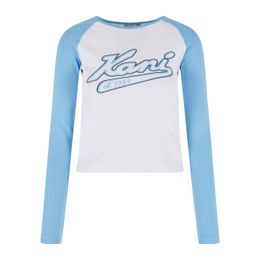 Karl Kani Damen T-Shirt "Karl Kani Damen KW241-043-2 Karl Kani Varsity Crop Block Rib Ls"wei&szlig;, lightblau, Gr. XL, mehrfarbig, 97% Baumwolle, 3%