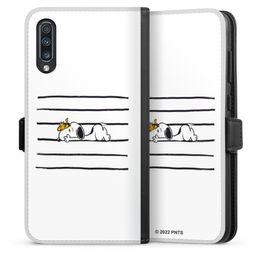 DeinDesign Galaxy A70 Handy Klapph&uuml;lle Handyh&uuml;lle aus Kunst Leder schwarz Flip Case Snoopy Dog Peanuts Sideflip mit Lasche