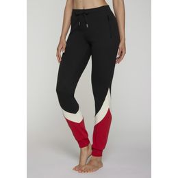 H.I.S. H.I.S Damen Jogginghoseschwarz, Gr. L, Interlock, Obermaterial: 100% Baumwolle, Hosen, mit Colorblock Design