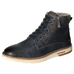 Mustang Shoes Herren Winterboots, Gr. 44, blau, Lederimitat, used, Schuhe, Schn&uuml;rboots, Casual-Stiefelette mit kariertem Einsatz am Schaftrand