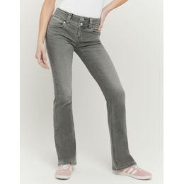Bootcut-Jeans Tally Weijl "SPADECYNTIA", Damen, Gr. 36, N-Gr, grau wash, Denim/Jeans, Obermaterial: 92% Baumwolle, 6% Elastomultiester, 2% Elasthan, leichte Abriebeffekte, bootcut fit lang, Jeans, Baumwollmischung, Low Waist, mit doppeltem Knopf am breiten Bund