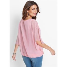 bonprix Damen Chiffonbluse "Chiffonbluse mit Untertop", rosa, Gr. 52, Web, Obermaterial: 100% Polyester. Futter: 100% Viskose, Blusen,