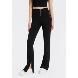 Hugo Damen Bootcuthose "Nuflare", schwarz, Gr. XL, unifarben, Web, Obermaterial: 94% Baumwolle, 6% Elasthan, Hosen, mit Schlitzen am Innensaum,