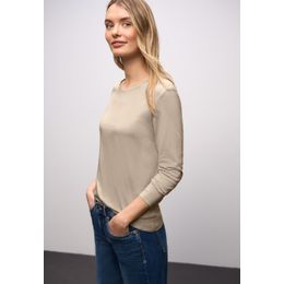 Street One Damen Langarmshirt, beige, Gr. 46, unifarben, Web, 50% Modal, 50% Baumwolle, Shirts, mit Rundhalsausschnitt