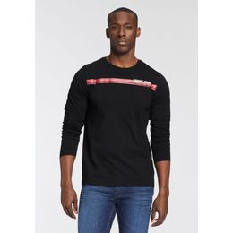 Bruno Banani Herren Langarmshirt, schwarz, Gr. M, bedruckt, Single Jersey, Obermaterial: 100% Baumwolle, Shirts, Mit Brusttasche und Frontprint