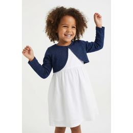 Bolero happy girls, M&auml;dchen, Gr. 146, navy, Strick, Obermaterial: 70% Baumwolle, 30% Polyester, Glitzermuster, unifarben, festlich, bauchfrei, Rundhals, gewellter Abschluss, Strickjacken Bolero, im dezenten Glitzerlook und mit gewellten Kanten