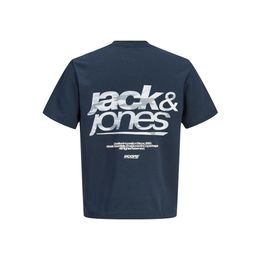 Jack & Jones T-Shirt JACK & JONES JUNIOR "JCOBREEZE BACK PRINT TEE SS CN EA26 JNR", Jungen, Gr. 152, outer space, Single Jersey, Obermaterial: 40% Baumwolle, 38% Polyester, 22% Elastomultiester, bedruckt, regular fit normal, Rundhals, Shirts T-Shirt