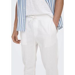 Only & Sons ONLY & SONS Herren Schlupfhose "ONSLINUS CROP 0007 COT LIN PNT NOOS", wei&szlig;, Gr. XL, unifarben, Web, Obermaterial: 75% Baumwolle, 25% Leinen, Hosen,