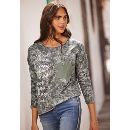 Sweatshirt Heine, Damen, Gr. 34, gr&uuml;n (khaki, bedruckt), 95% Baumwolle, 5% Elasthan, gemustert, Rundhals, Sweatshirts Sweatshirt