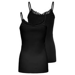 Spaghettitop Only CARMAKOMA "CARLULU LACE SINGLET 2PACK CS JRS ZL", Damen, Gr. XL, schwarz pack:wei&szlig;, Jersey, Obermaterial: 100% Baumwolle, unifarben, regular fit normal, Rundhals, Tops