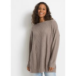 bonprix Damen Strickpullover, braun, Gr. 32, Zopfmuster, meliert, unifarben, Strick, Obermaterial: 67% Polyacryl, 30% Polyester, 3% Elasthan,