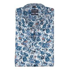 Kurzarmhemd OLYMP "LUXOR", Herren, Gr. 40, N-Gr, blau, Web, Obermaterial: 100% Baumwolle, figurumspielend normal, Hemden, Blume-Alloverpint, Businesshemd, modern fit